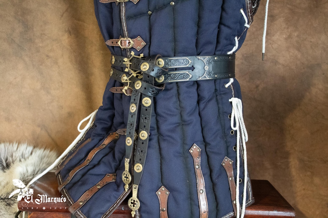 Medieval Knight Double Leather Belt - LARP Renaissance Cosplay ...