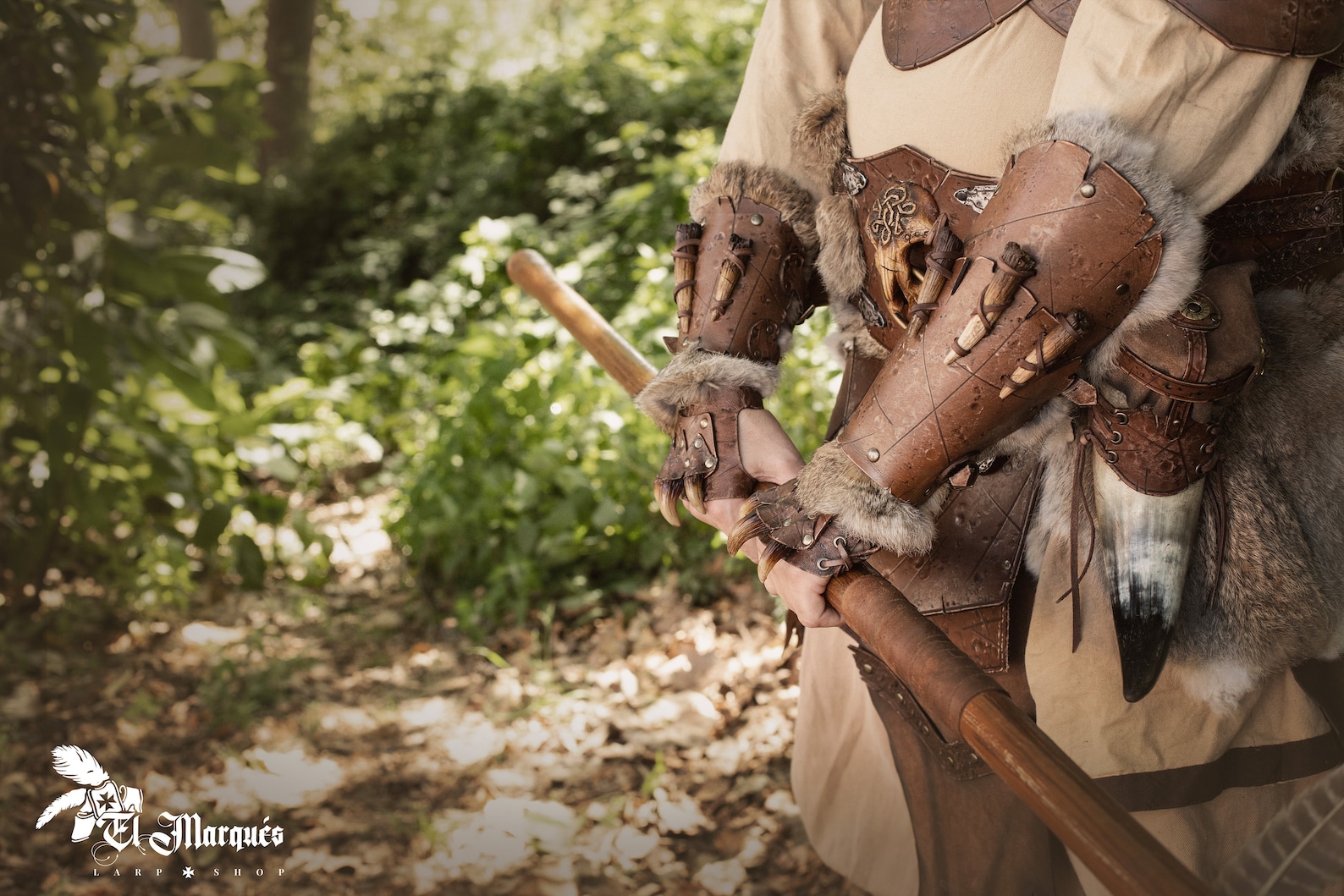 LARP Leather Bracers: Berserker Barbarian Armor With Bone Detail - Etsy