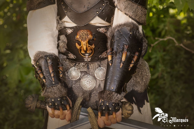 LARP Leather Bracers: Berserker Barbarian Armor With Bone Detail - Etsy