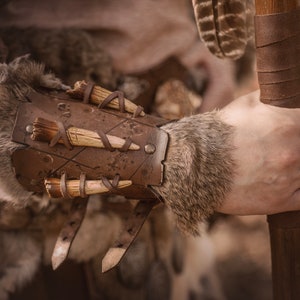 LARP Leather Bracers: Berserker Barbarian Armor With Bone Detail - Etsy