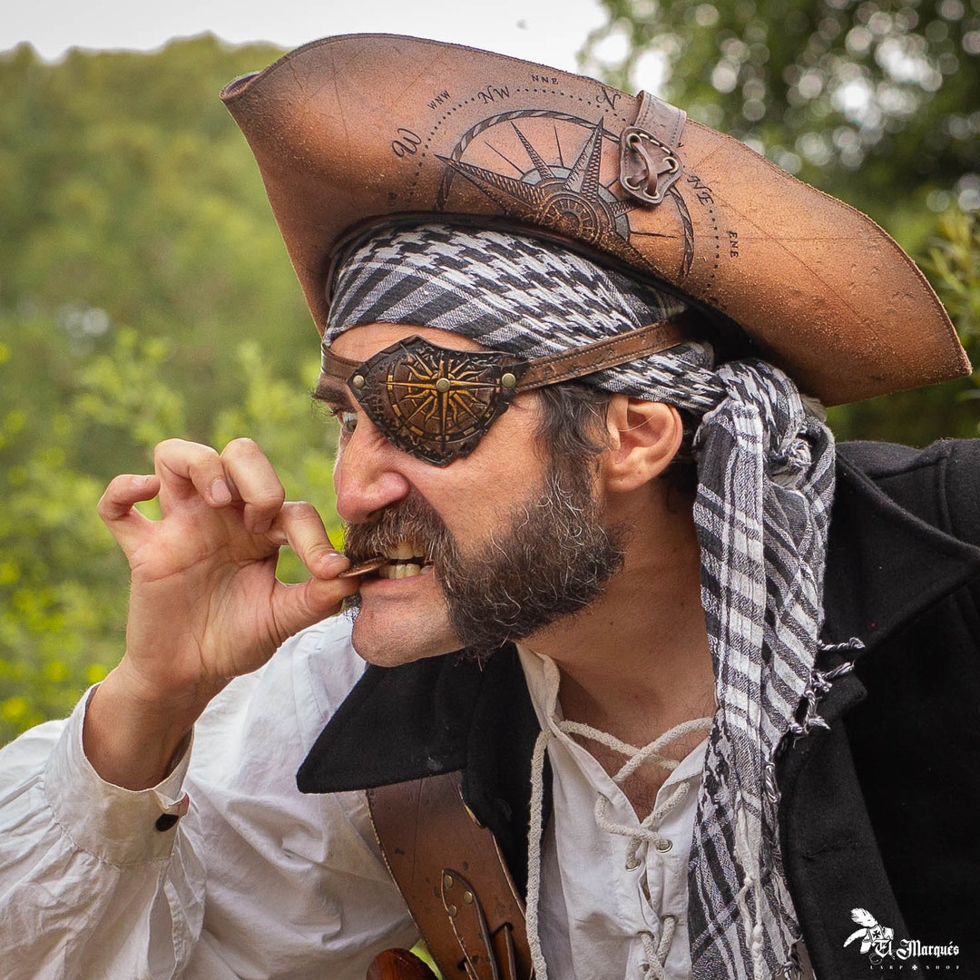 Pirate Leather Eye Patch With Engraving of the Compass Rose - Etsy