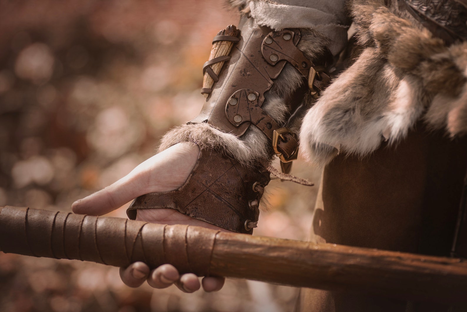 LARP Leather Bracers: Berserker Barbarian Armor With Bone Detail - Etsy