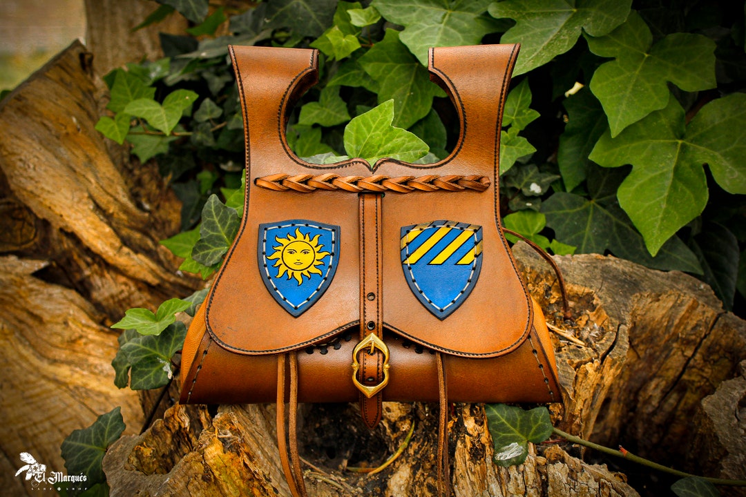 Medival Belt Pouch Larp. Leather Bag With Custom Shields. - Etsy