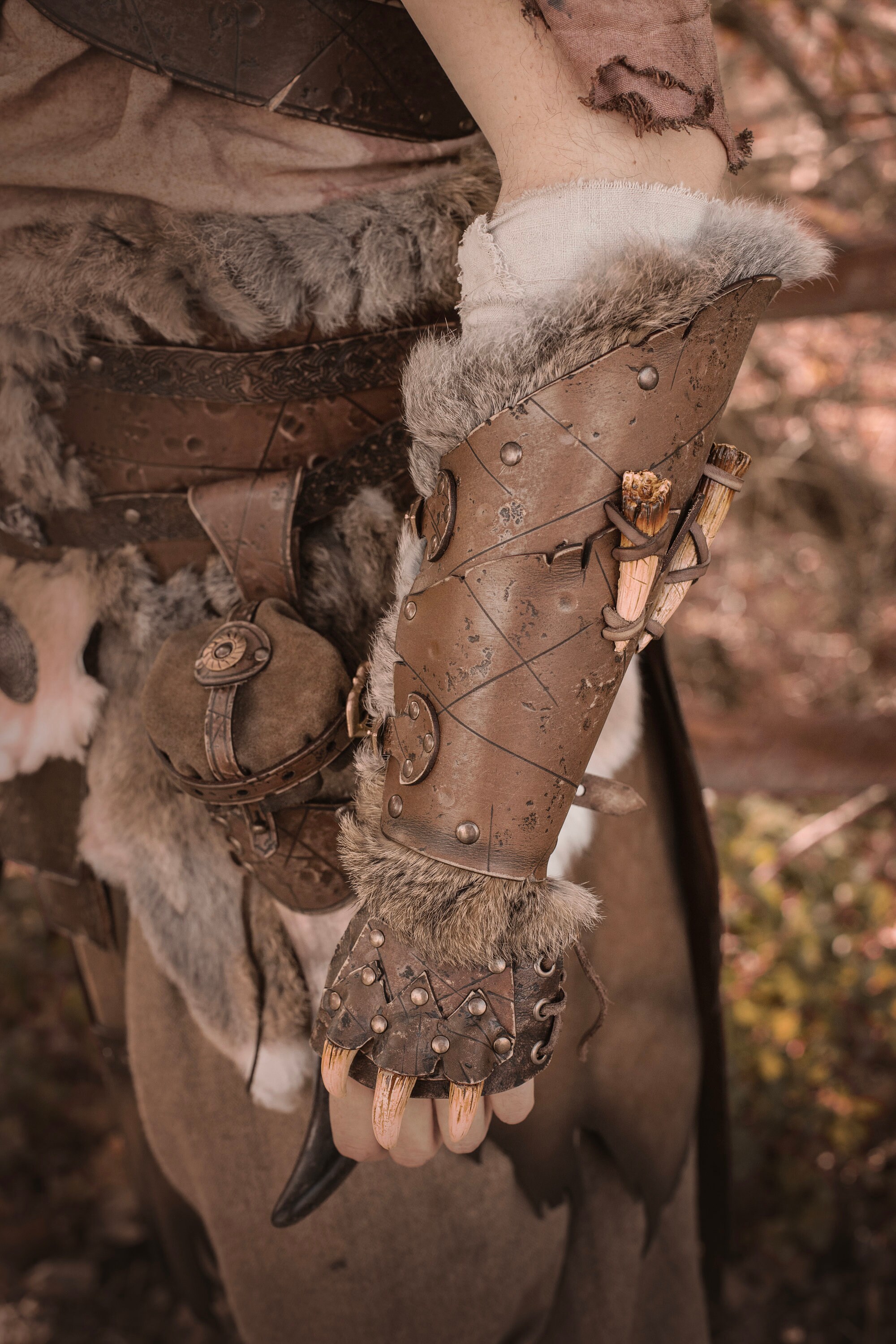 LARP Leather Bracers: Berserker Barbarian Armor With Bone Detail - Etsy