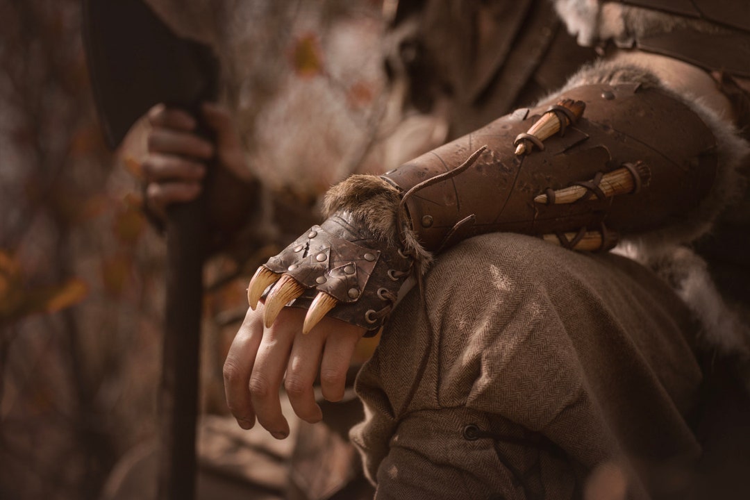 LARP Leather Bracers: Berserker Barbarian Armor With Bone Detail - Etsy