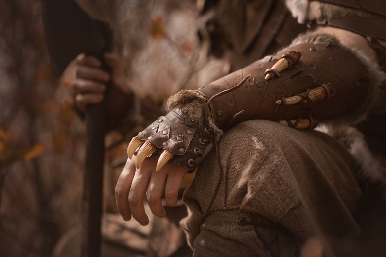 LARP Leather Bracers: Berserker Barbarian Armor With Bone Detail - Etsy