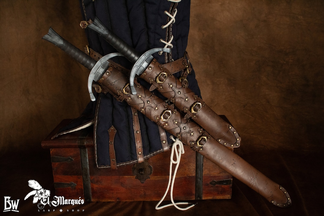 Brown Leather Medieval Belt Sword Scabbard for Larp Outfit With Foam ...