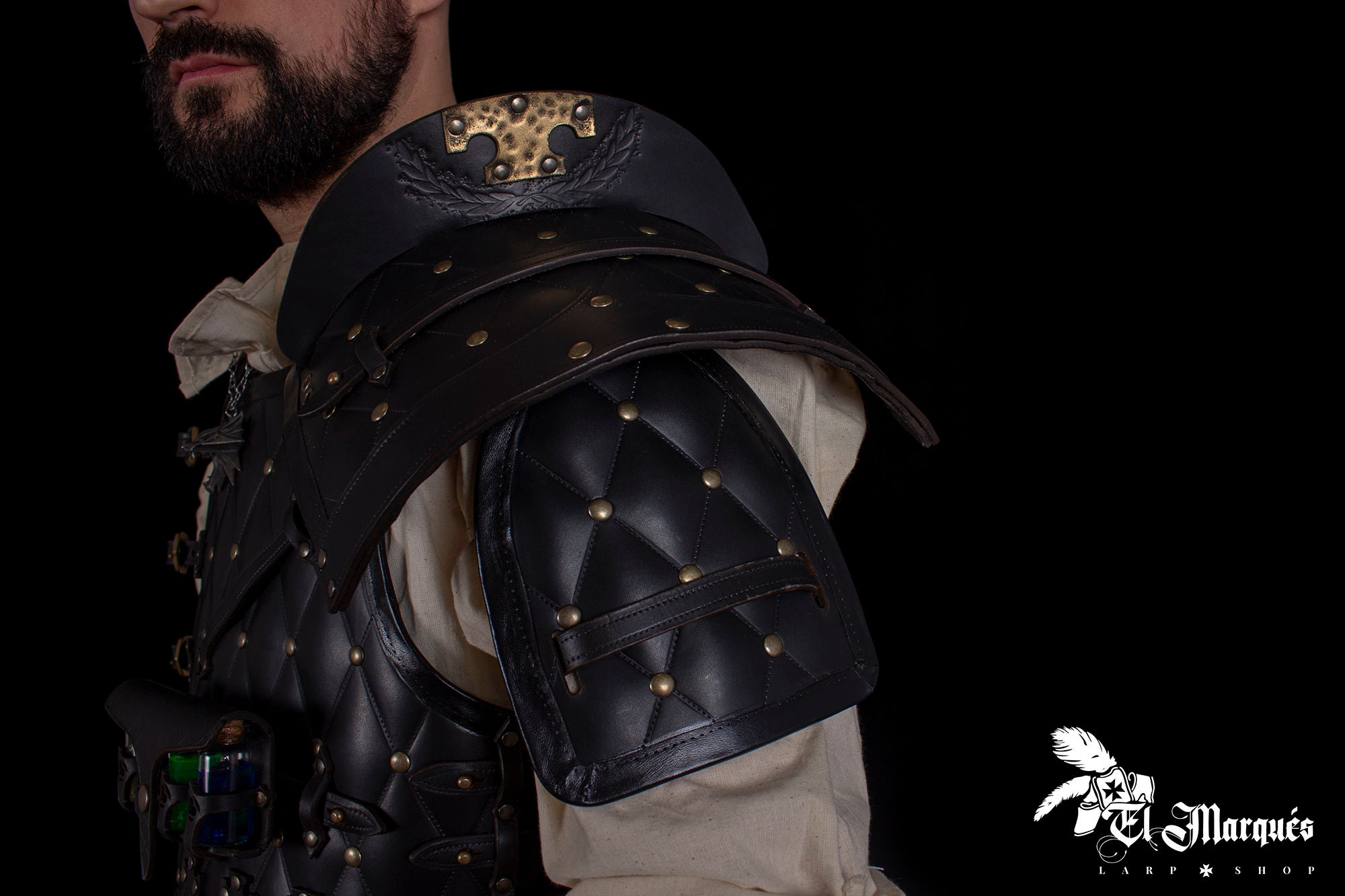 Larp Shoulder armor leather Black medieval armor for witcher | Etsy