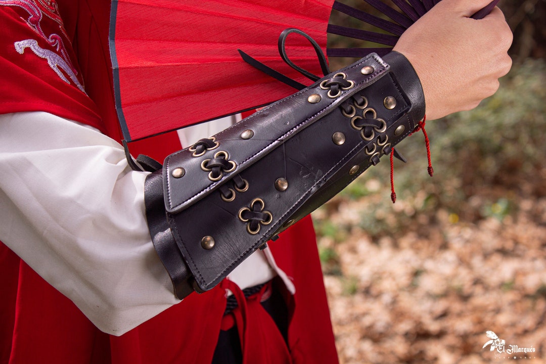 Larp Samurai Black Leather Bracers Larp Armor Style Samurai Etsy