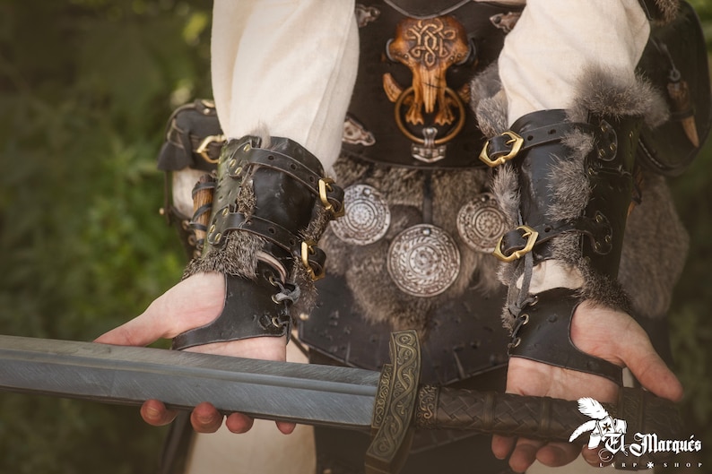 LARP Leather Bracers: Berserker Barbarian Armor With Bone Detail - Etsy