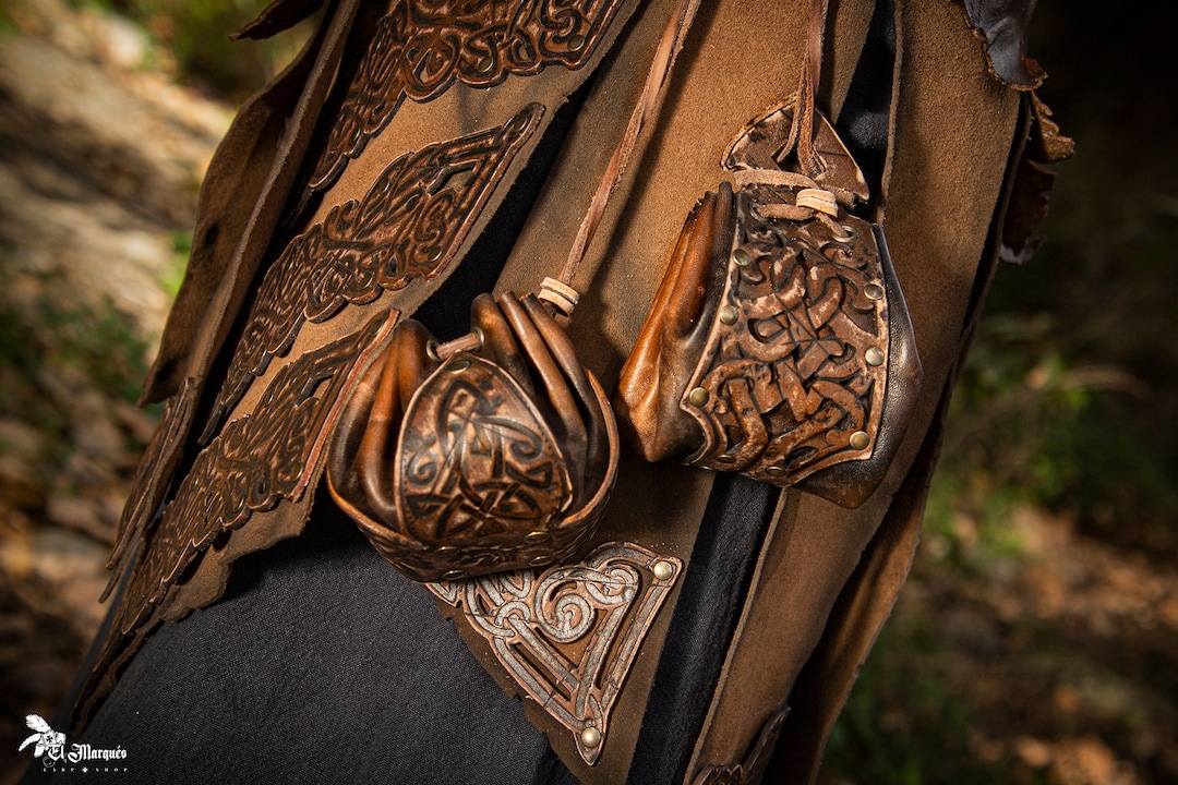 Viking Larp Bag. Two Leather Bags Style Nordic. Leather Belt Pouch Pack ...