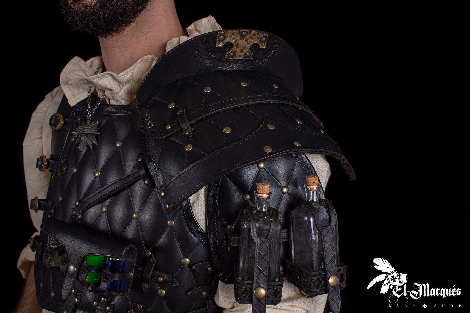 Larp Shoulder armor leather Black medieval armor for witcher | Etsy