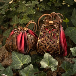 Viking Pouch in RED Leather for Larp Belt. Two Leather Bags - Etsy