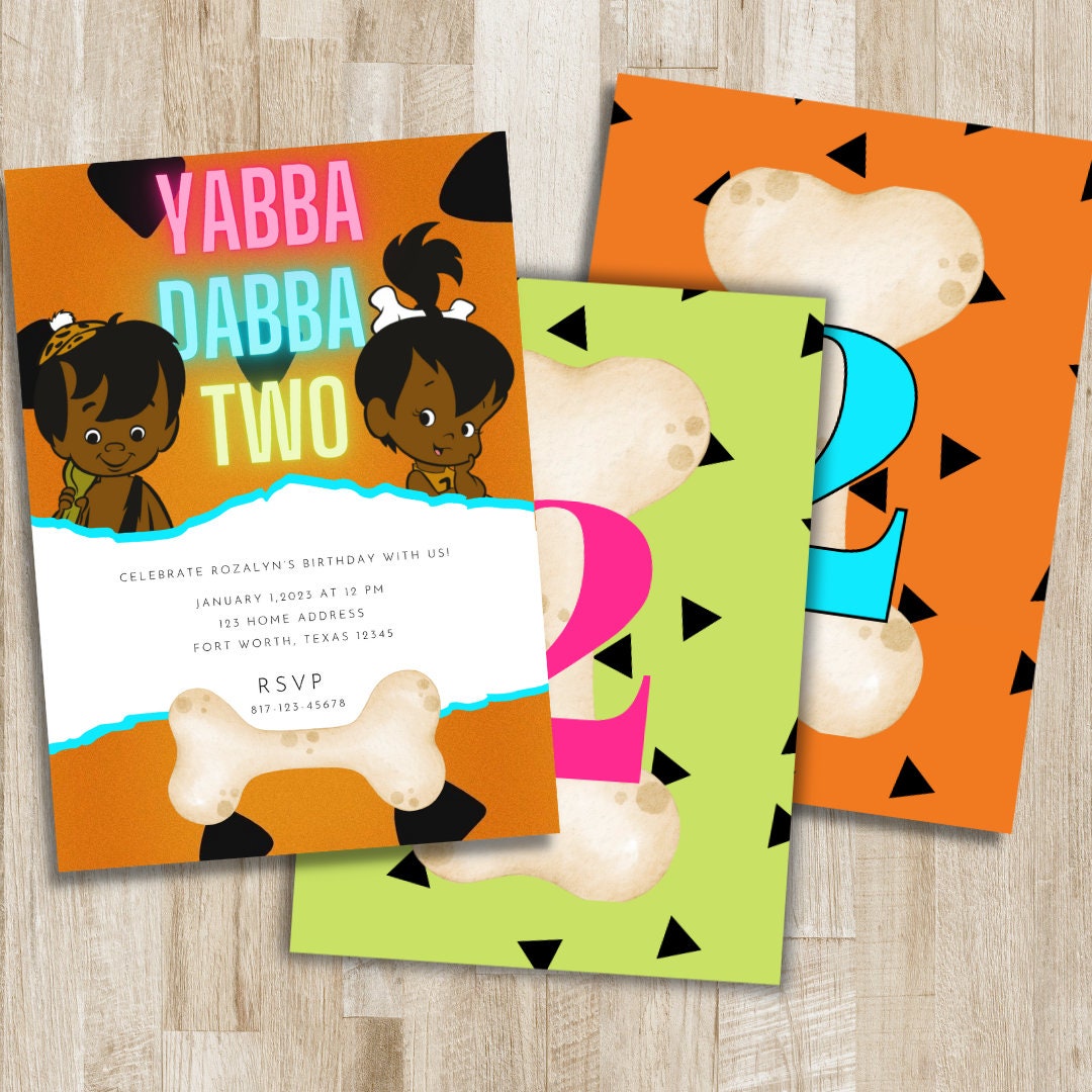 Yabba Dabba Two Party Invitation Template, Editable, Printable, Black ...