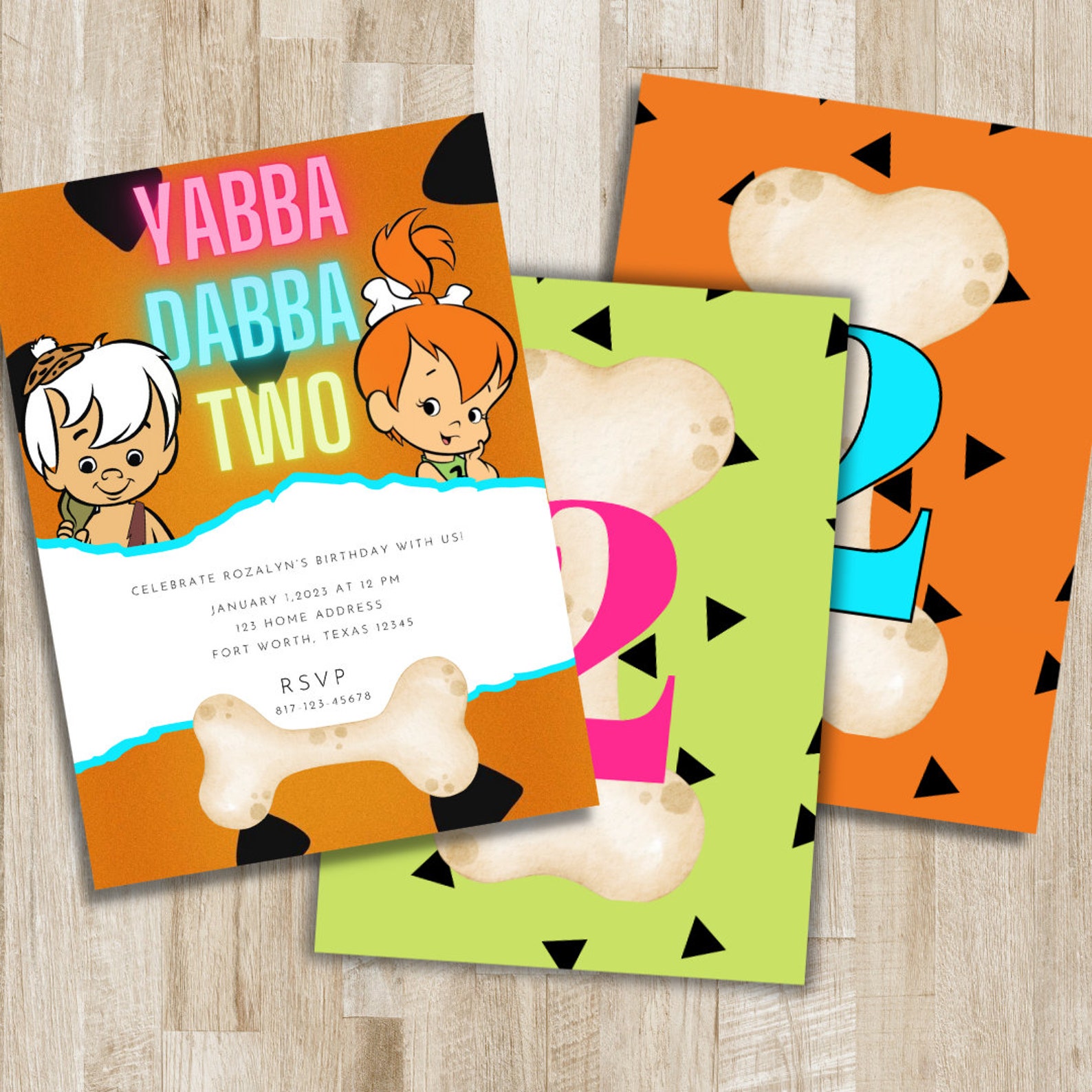 Yabba Dabba Two Party Invitation Template, Editable, Printable ...