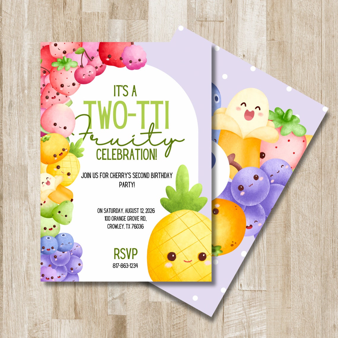 Two-tti Fruity Party Invitation Template, Editable, Printable, 2-tti ...