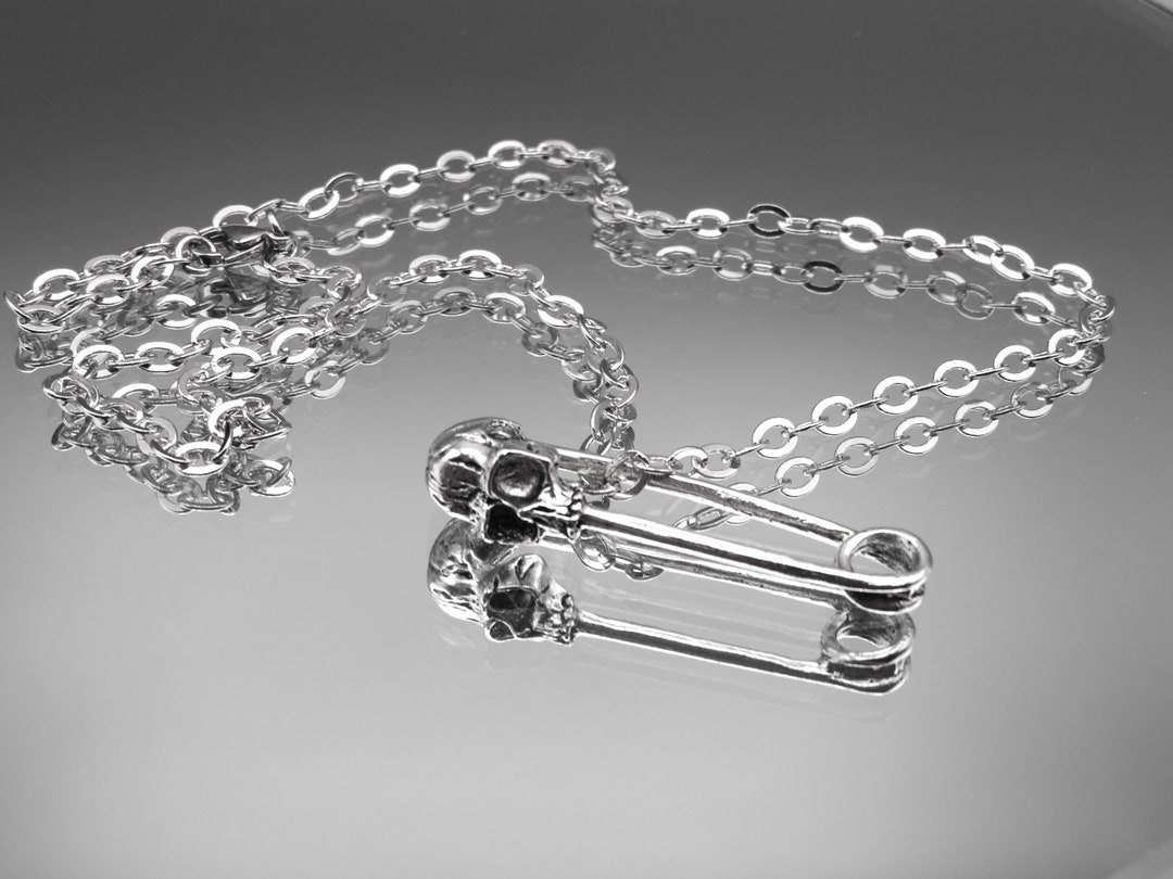 Skull Safety Pin Pendant: Stainless Steel Punk Necklace - Etsy