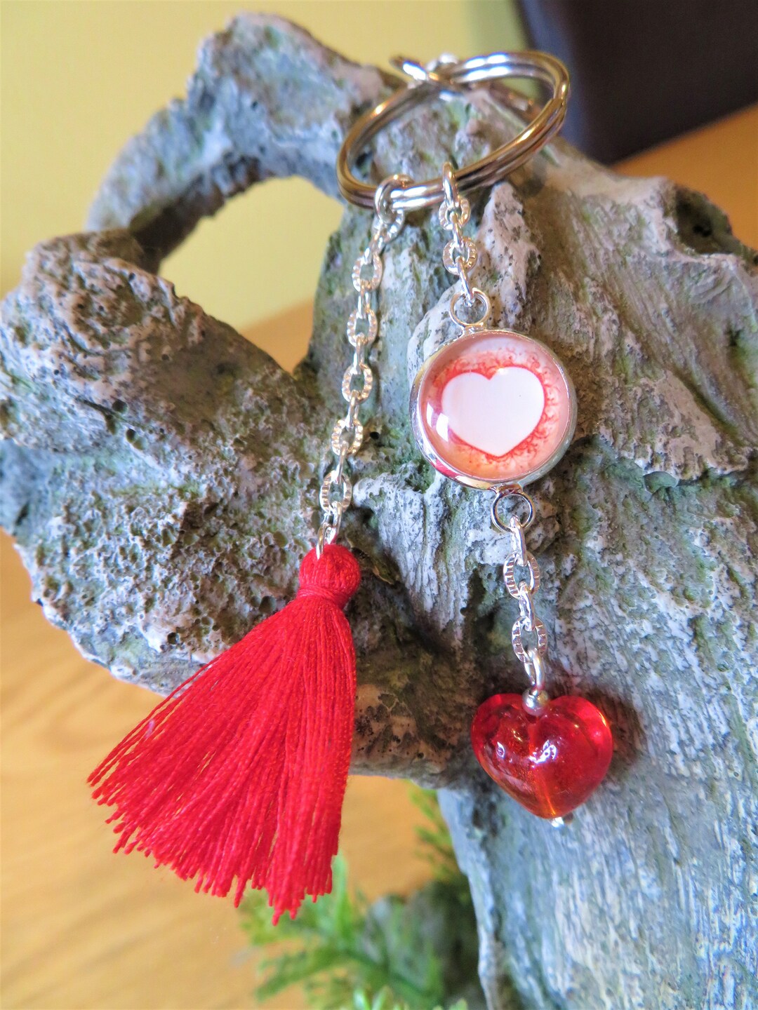 Unique Red Heart Themed Bag Charm With Scarlet & White Adornments and ...