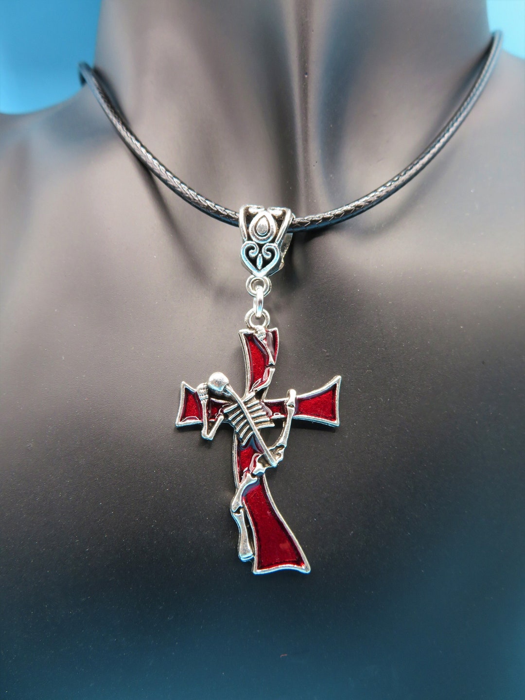 Blood Red Crucifix Skeleton Pendant • Gothic Cord Necklace - Etsy