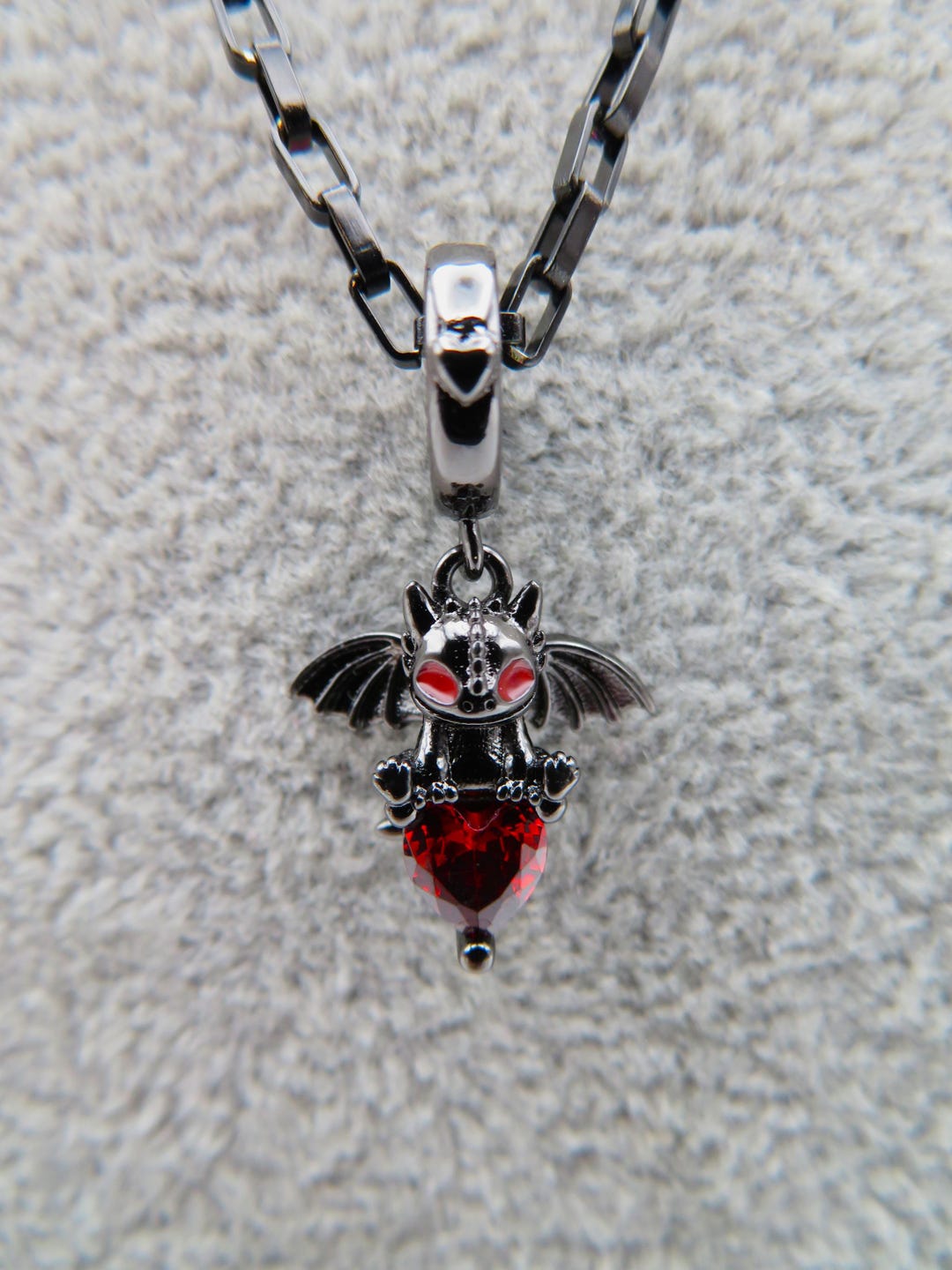 Black 3D Sterling Silver Dragon With Red Heart Jewel Pendant Necklace ...