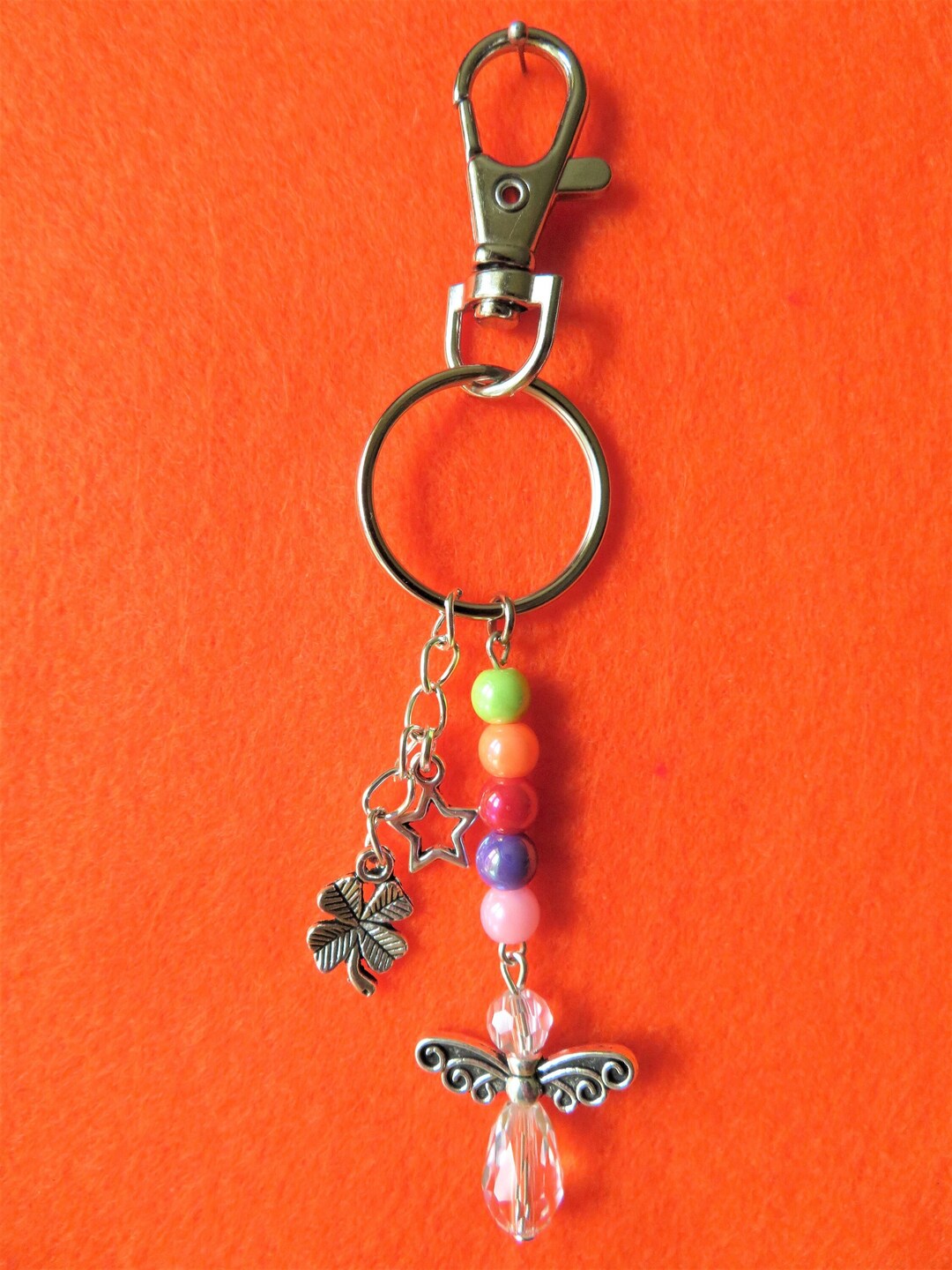Colourful and Unique Crystal Angel Keyring With Angel Wing & 4 Leaf ...