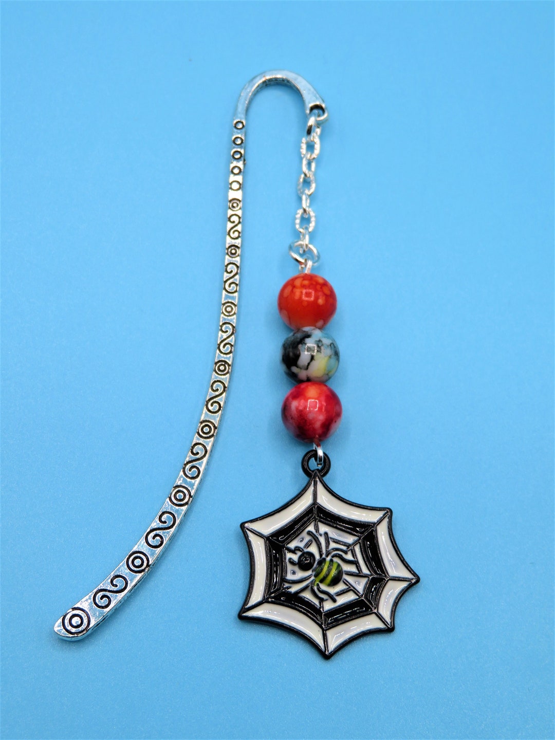 Unique and Colourful Handmade Spiders Web Metal Bookmark With Red ...