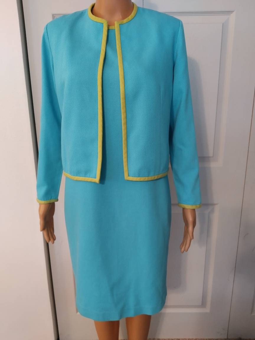 Bob Mackie Studio Mod 60s Style Suit Set Turquoise Aqua Blue - Etsy