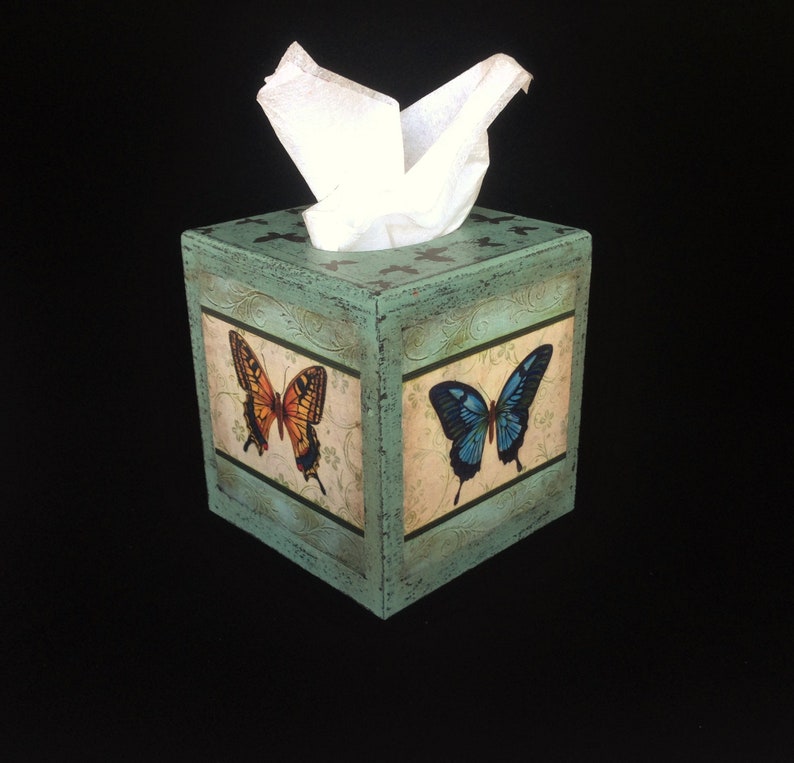 Butterfly Teal Tissue box cover square Kitchen napkin box | Etsy