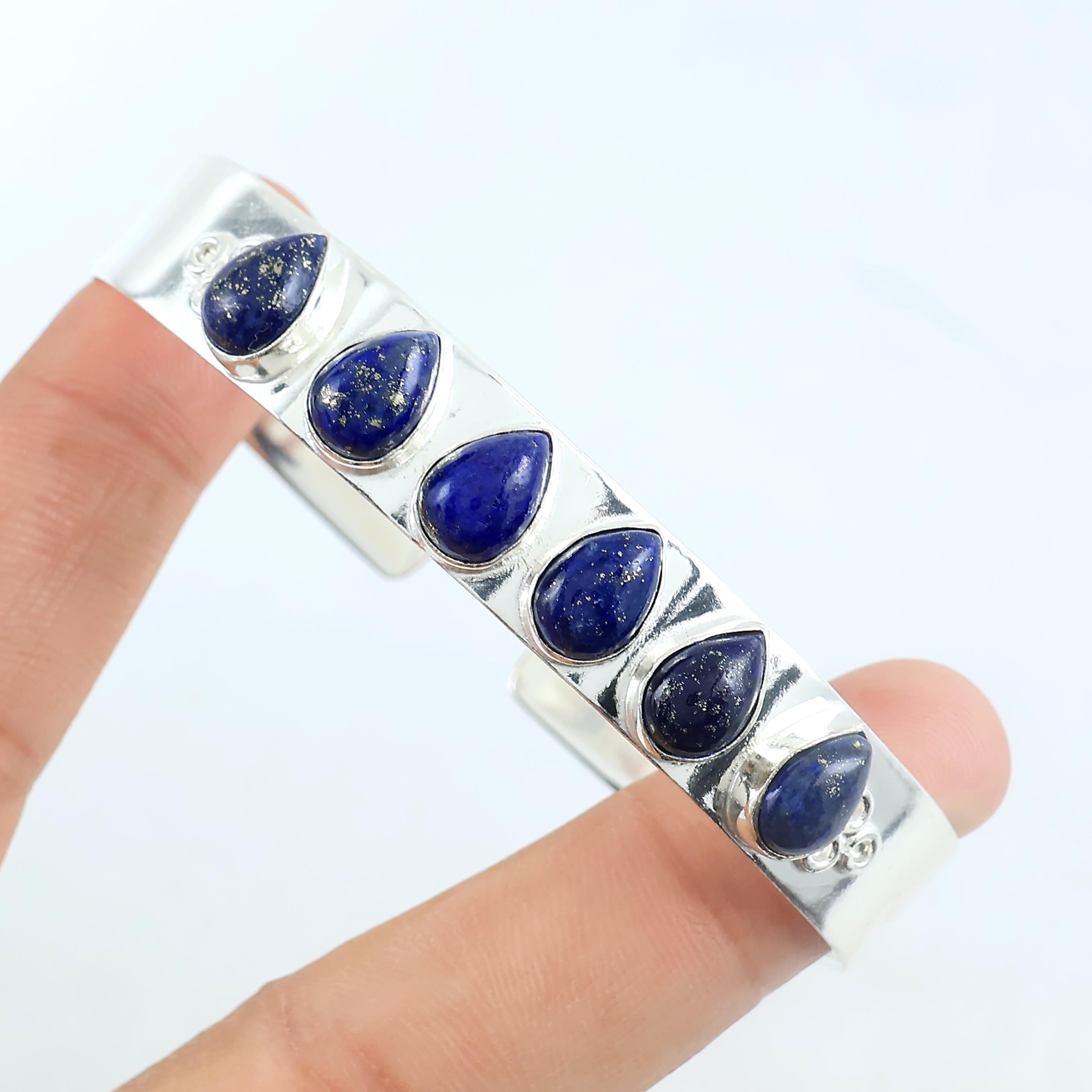 Blue Lapis Bangle, Pear Stone Lapis Lazuli Bangle, Sterling Silver ...