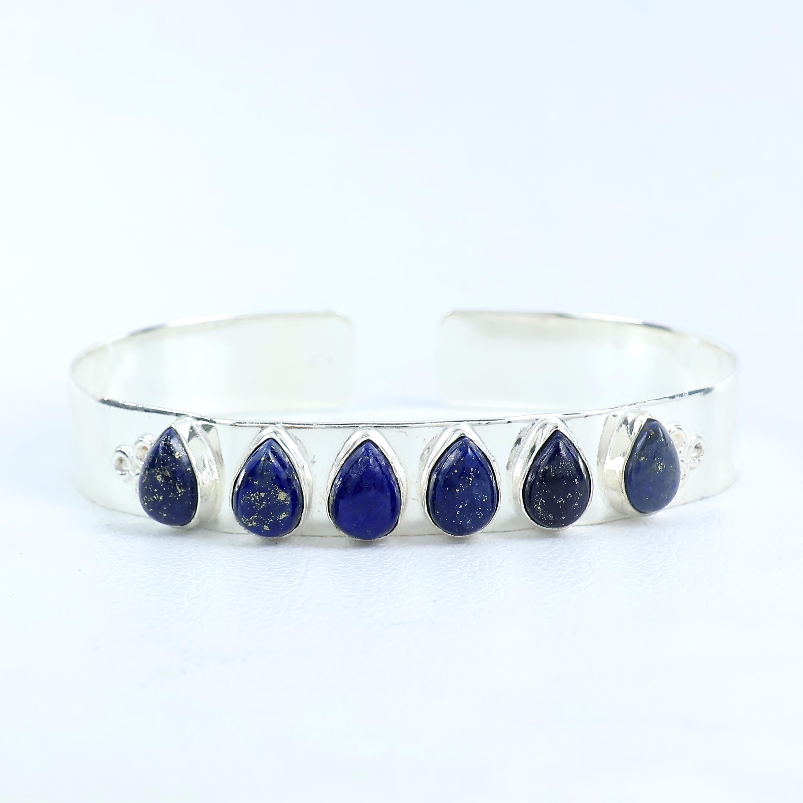 Blue Lapis Bangle, Pear Stone Lapis Lazuli Bangle, Sterling Silver ...