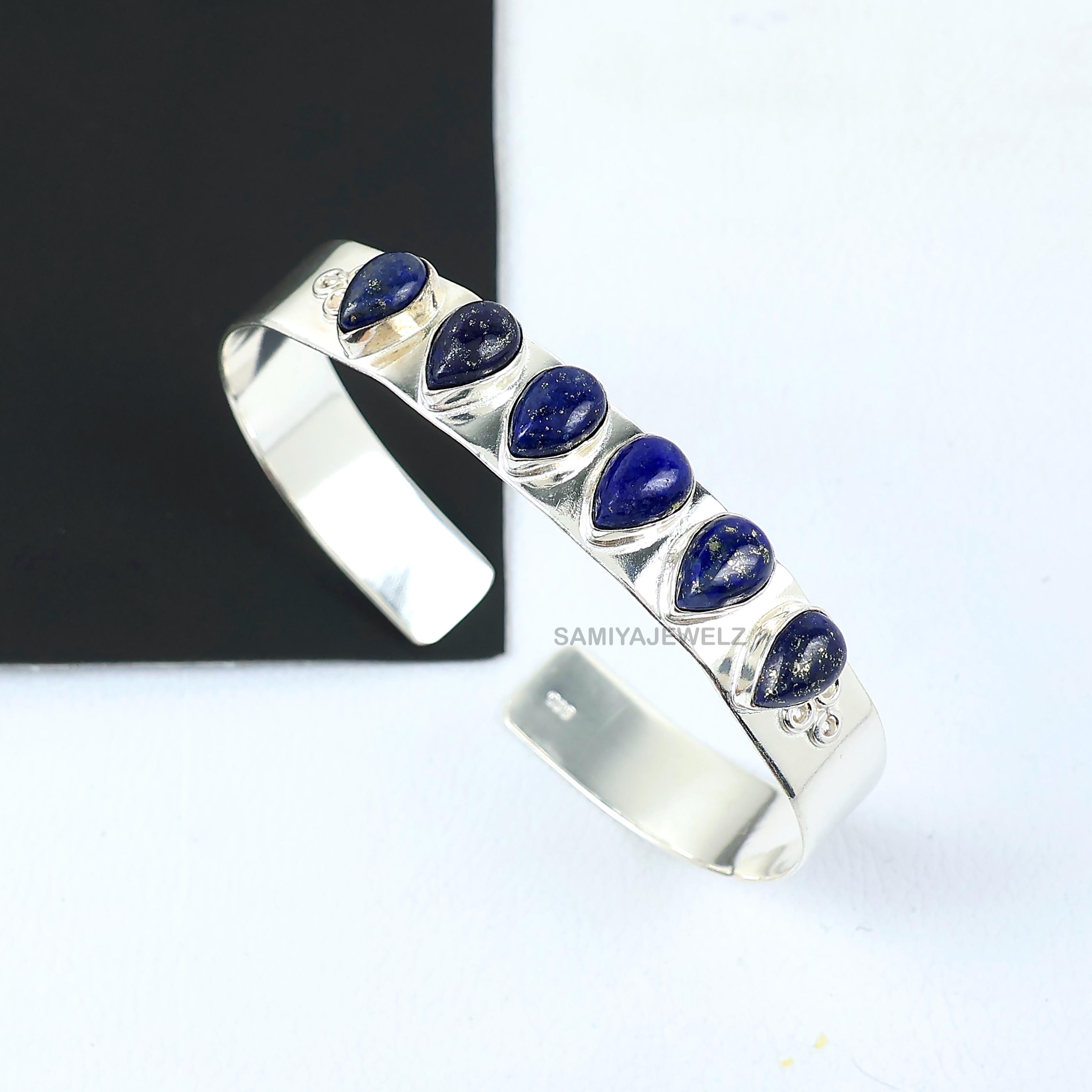 Blue Lapis Bangle, Pear Stone Lapis Lazuli Bangle, Sterling Silver ...