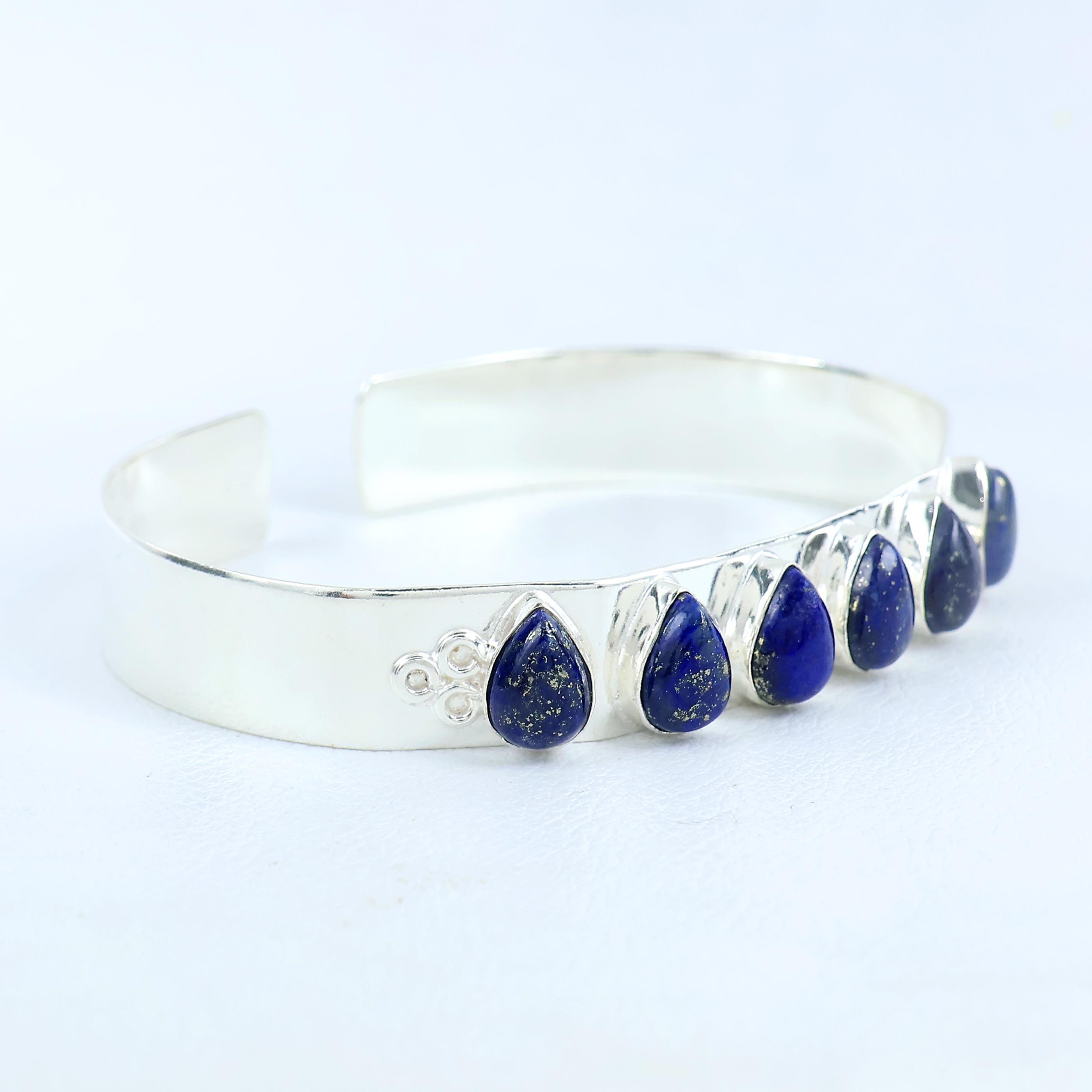 Blue Lapis Bangle, Pear Stone Lapis Lazuli Bangle, Sterling Silver ...