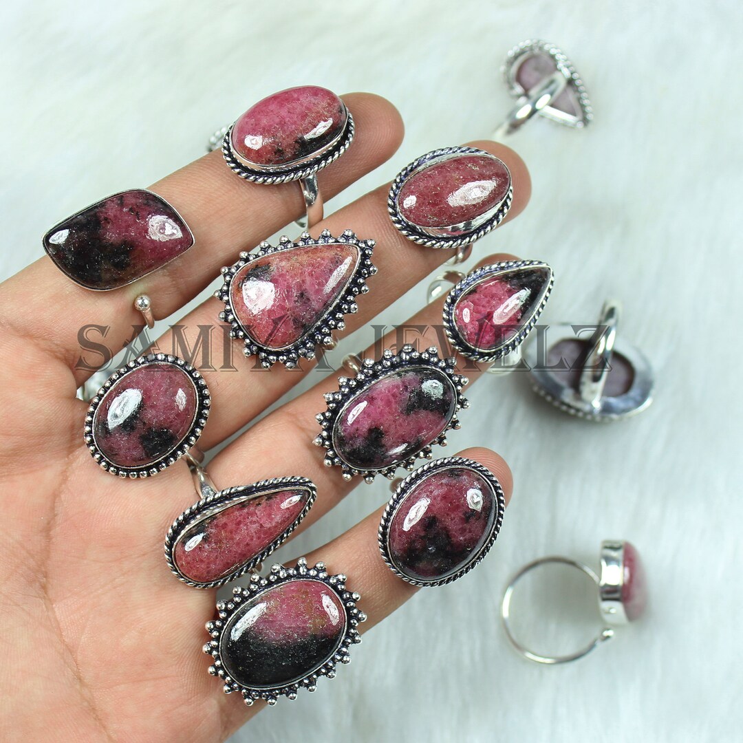 Rhodonite Ring, Collet Ring, Bulk Sterling Silver Ring Jewelry, Finger ...