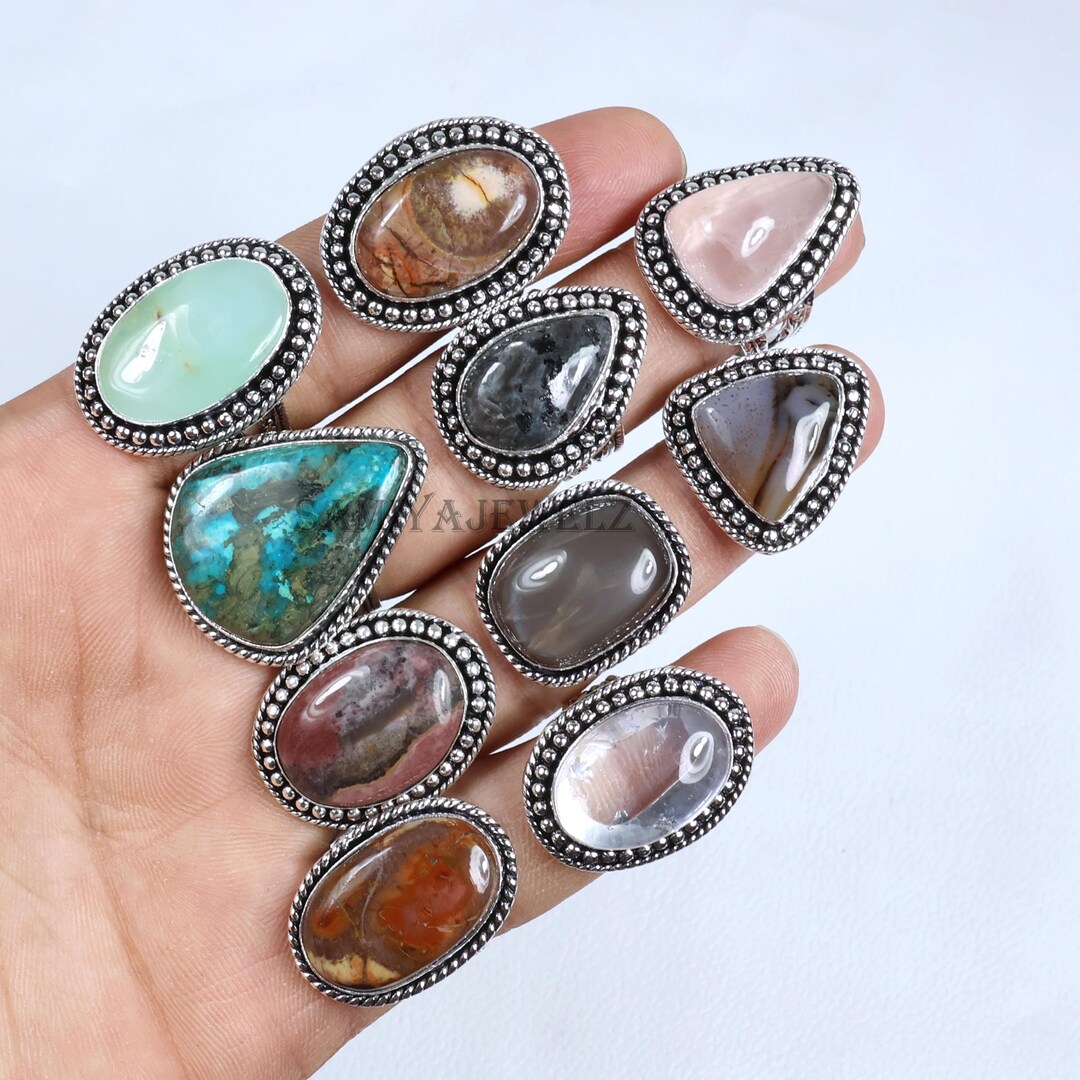 Gemstone Rings Lot, Natural Gemstone Ring, Mix Gemstone Statement Ring ...