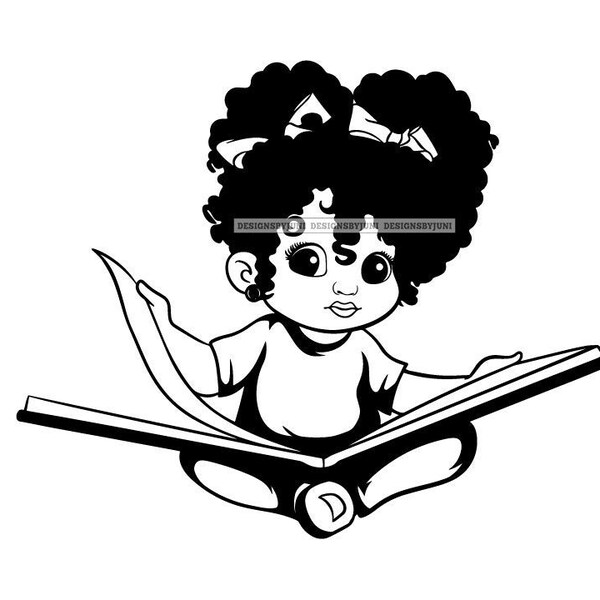 Little Black Girl Reading Clipart - Etsy