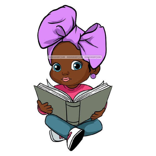 Little Black Girl Reading Clipart - Etsy