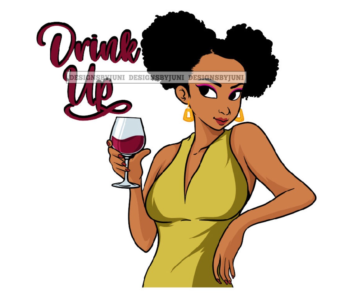 Afro Woman Drink Up Wine Unique Glamour Fabulous Sexy Black Etsy Uk