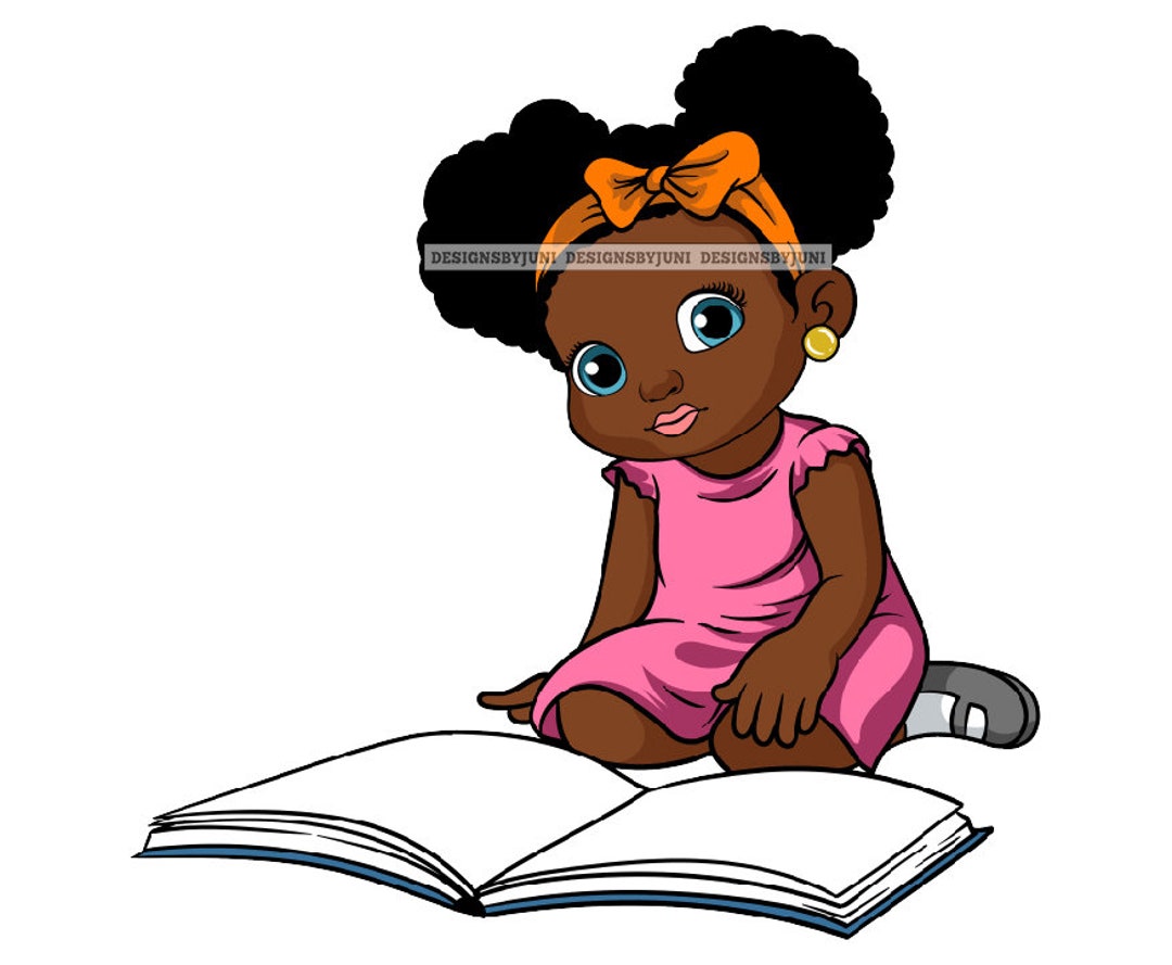 Black Girl Reading Clipart