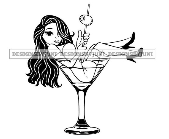 Girl Drinking Wine Clipart Black