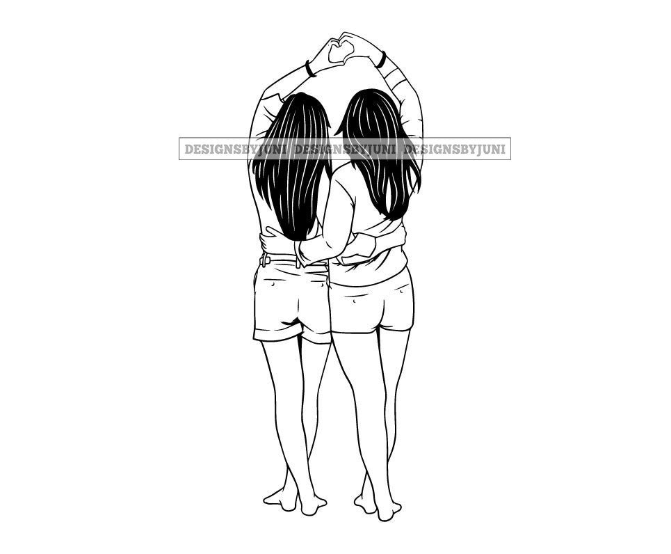 Two Best Friends Hugging Drawing