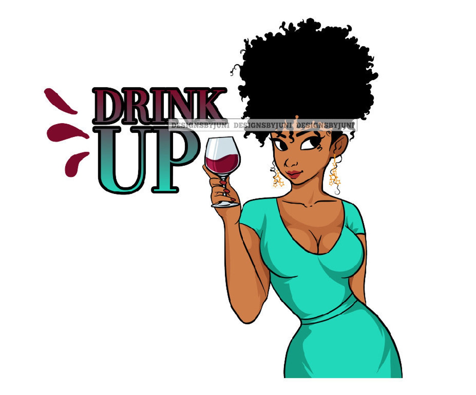Afro Woman Drink Up Wine Unique Glamour Fabulous Sexy Black Etsy