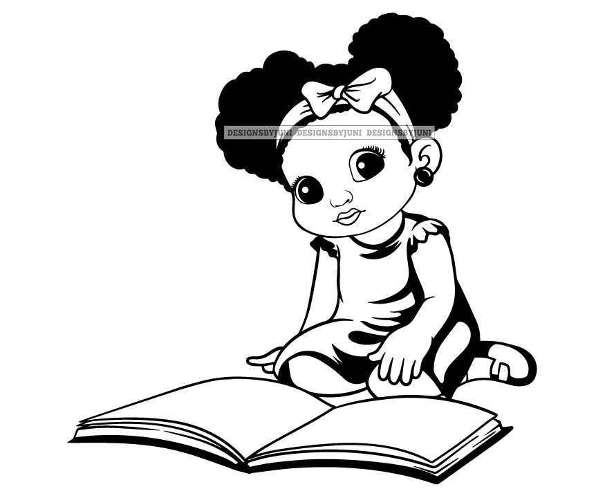 Afro Girl Reading Book Black Girl Little Infant Love Adorable - Etsy