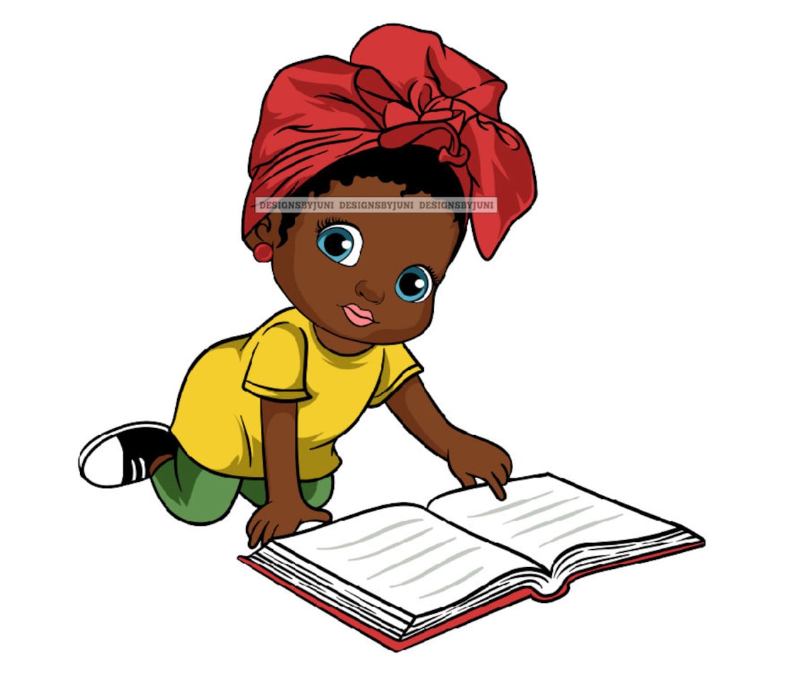 Afro Girl Reading Book Black Girl Little Infant Love Adorable - Etsy España