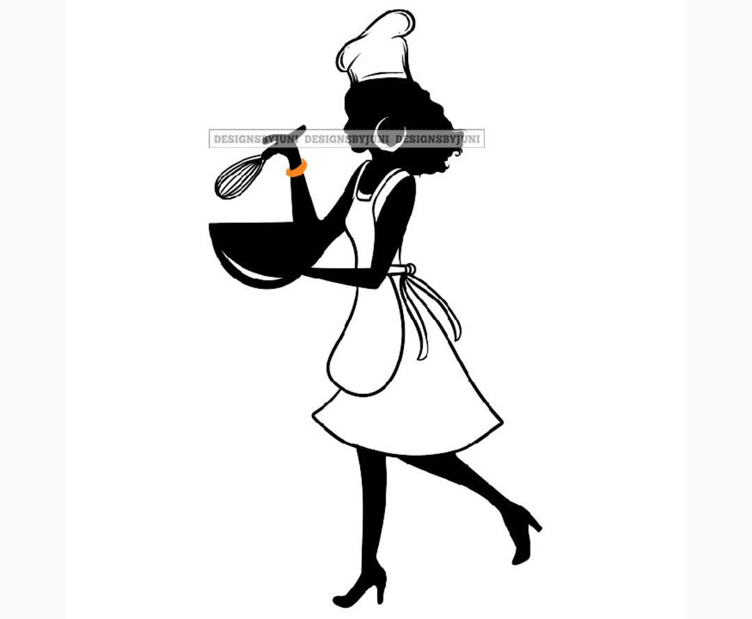 Silhouette Woman Afro Cooking Female Afro Wearing Apron Etsy