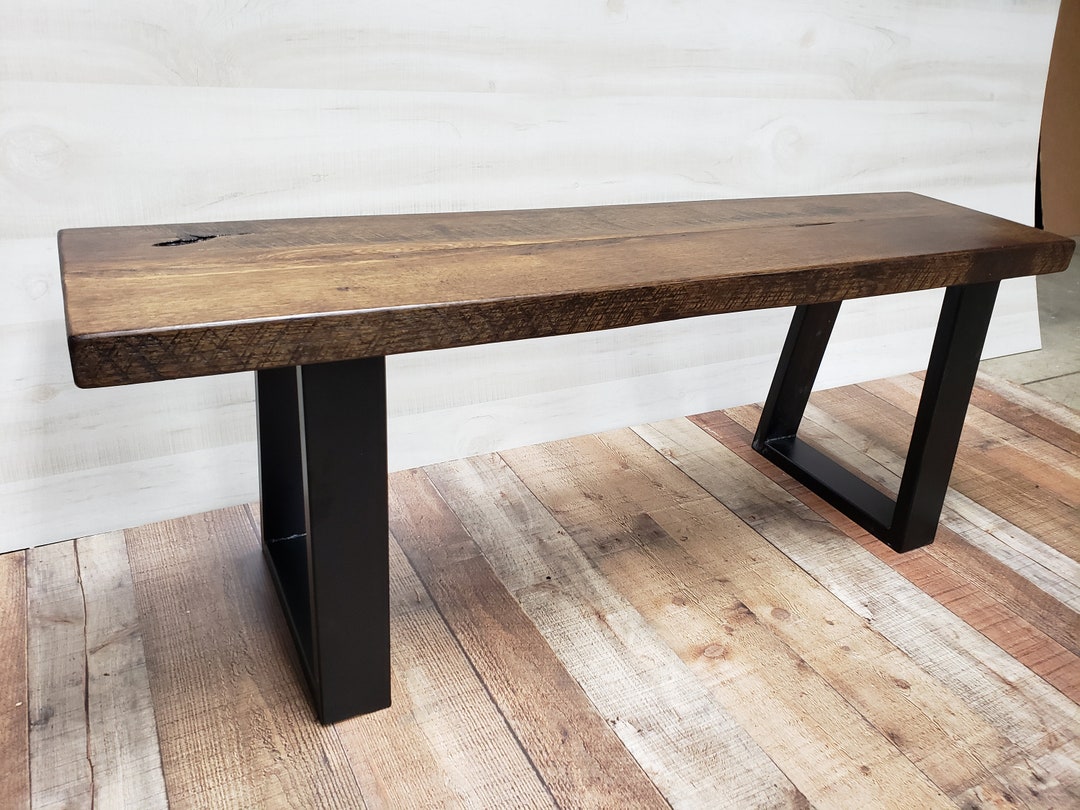 Reclaimed Barn Wood Trapezoid Leg Bench - Etsy