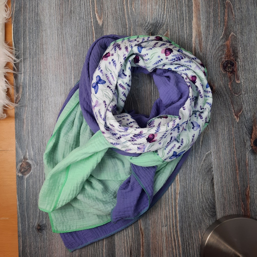 Tri-colored XXL Muslin Cloth in Purple With Butterflies, Spring Trend ...