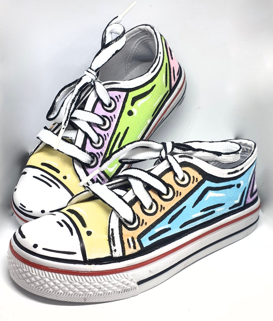 Hand Painted 2d Cartoon Effect Shoes Kids Size UK 10 - Etsy