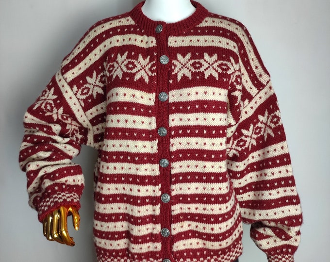 Norwegian Wool Cardigan, 70s Nordic Folk Sweater, Scandinavian Pattern ...