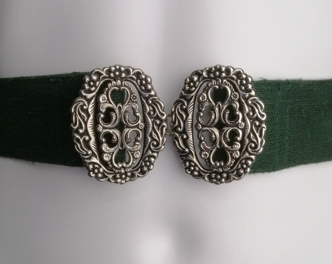 Austrian Dirndl Belt, Green Linen Oktoberfest Belt, Silver Buckle ...