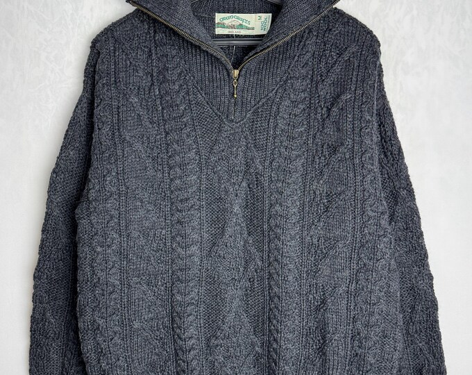 NWT ARAN CRAFTS Wool Sweater, Mens Traditional Irish Knitwear, Charcoal ...